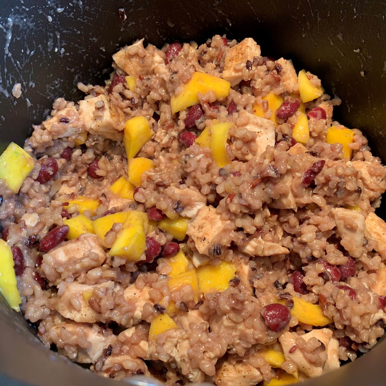 chicken ginger mango rice bowl fold in beans mango chicken